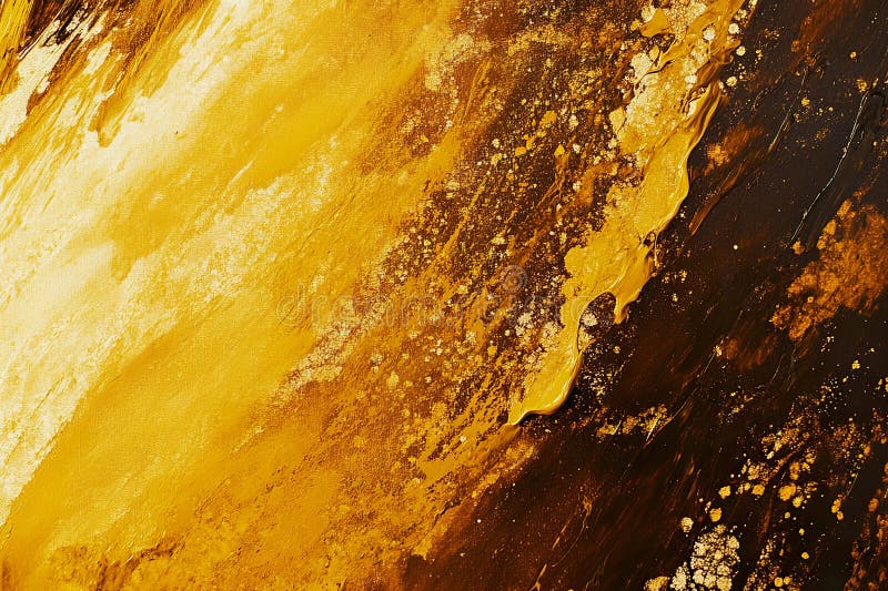 Dynamic Abstract Gold and Brown Paint Splash Art on Canvas Stock Photo ...