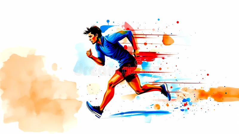 Watercolor Running Man for Athletic Performance Stock Illustration ...