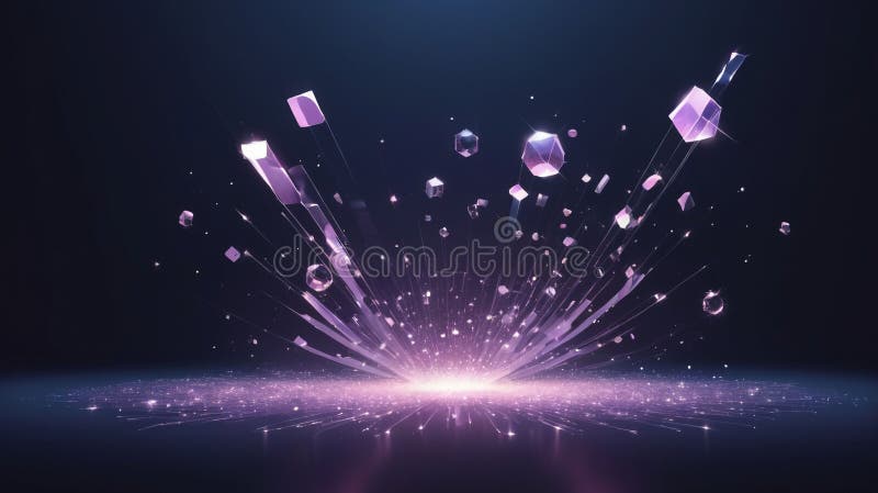 Abstract Purple Explosion with Geometric Shapes and Light Rays on a ...