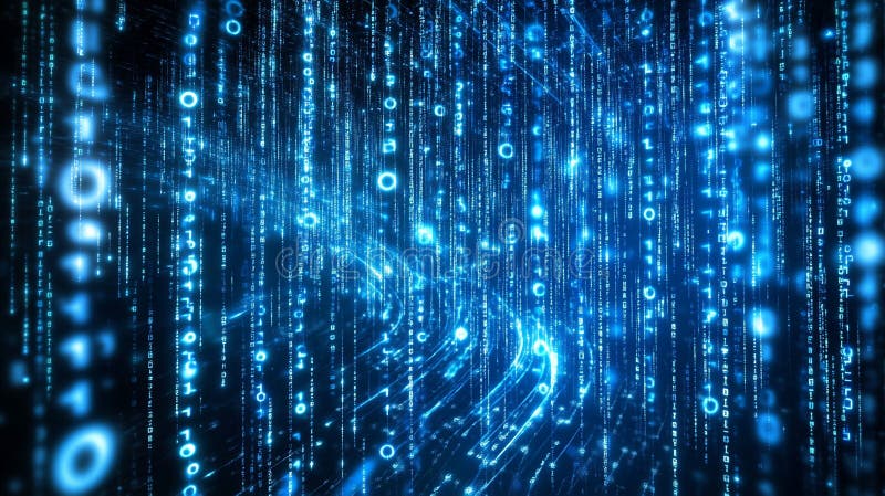 Abstract Digital Data Stream Blue Binary Code Falling Technology ...