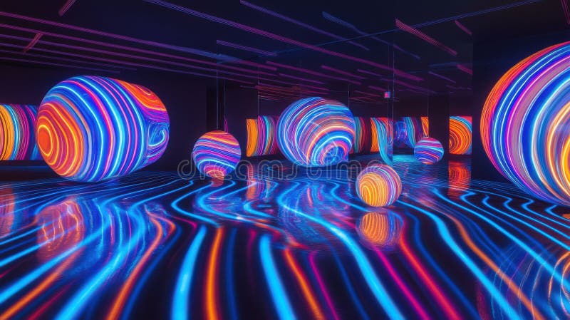 Dynamic Abstract Light Show with Glowing Orbs and Swirling Neon ...