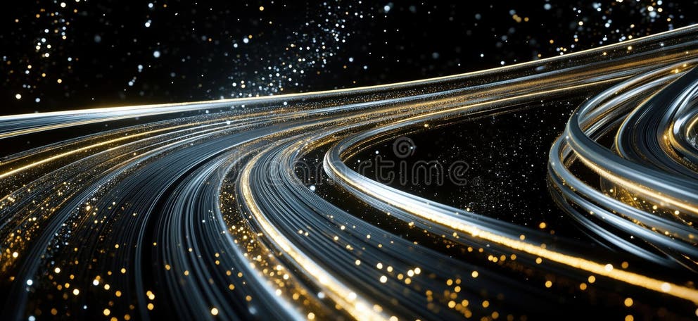 Dynamic Abstract Light Trails with Sparkling Particles on Dark ...