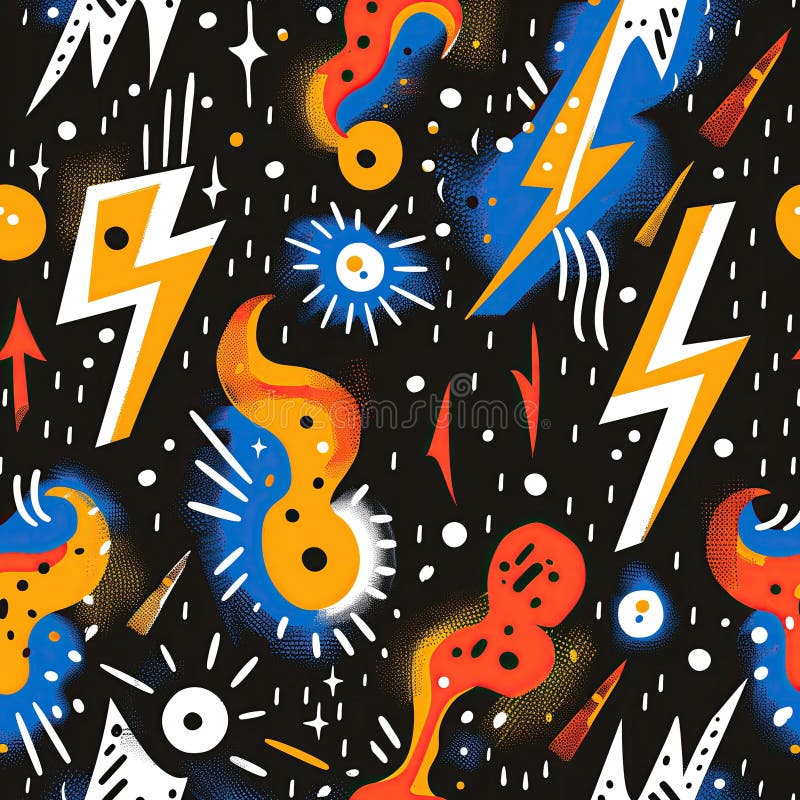 Abstract Lightning Bolt Pattern Background Thunderstorm Weather Retro ...