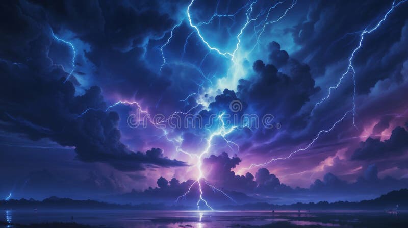 Dynamic Abstract Lightning Strike Illustration with Anime Background ...