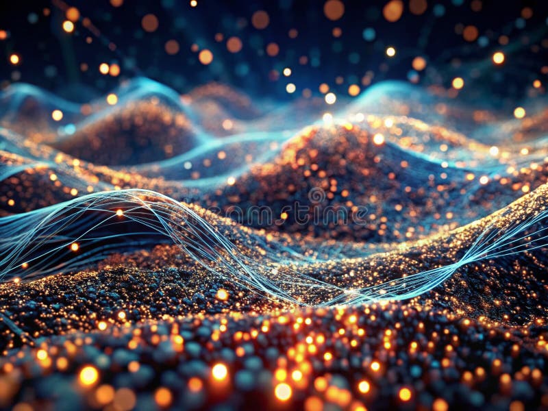 Dynamic Abstract Network Wave Glowing Particles and Tilted Lines Create ...
