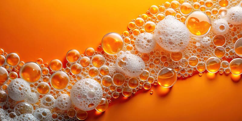 Dynamic Abstract Orange Background with White Soap Suds Bubbles a ...