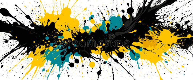 Dynamic Abstract Paint Splatter in Black, Yellow, and Teal Stock Photo ...