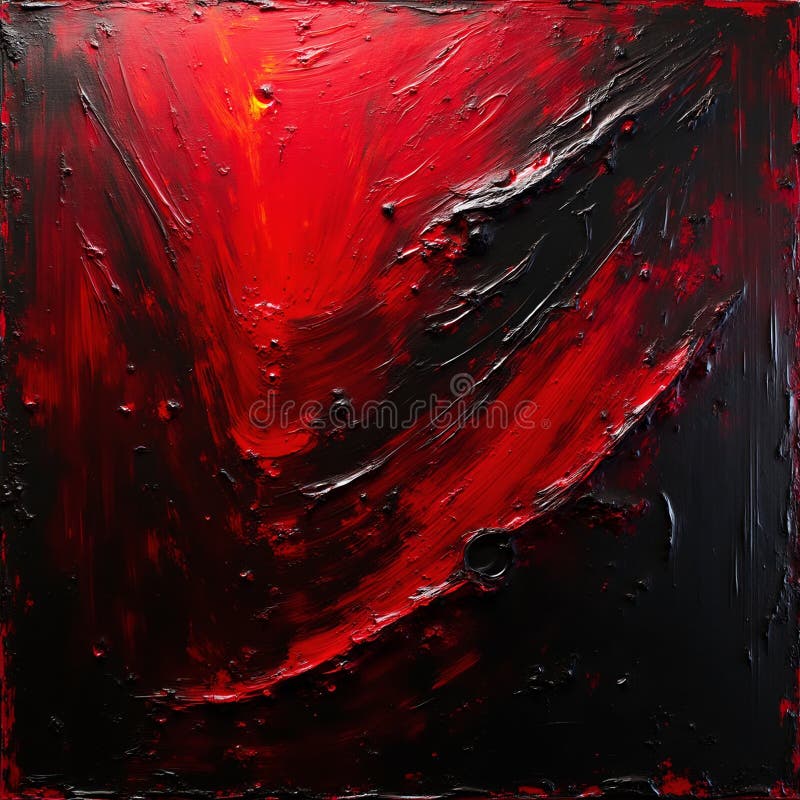 Dynamic Abstract Painting with Deep Red and Black Swirls Stock ...