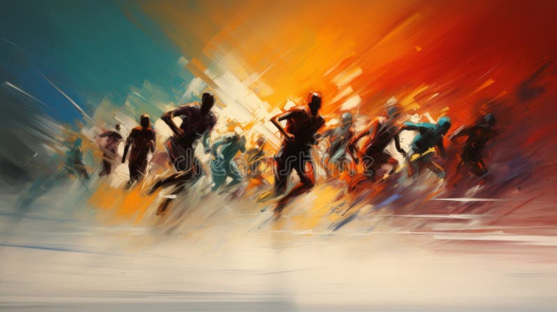 Dynamic Abstract Painting of Runners in Motion Stock Illustration ...