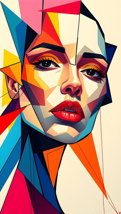 Abstract Portrait with Vivid Colors and Geometric Intensity. Stock ...