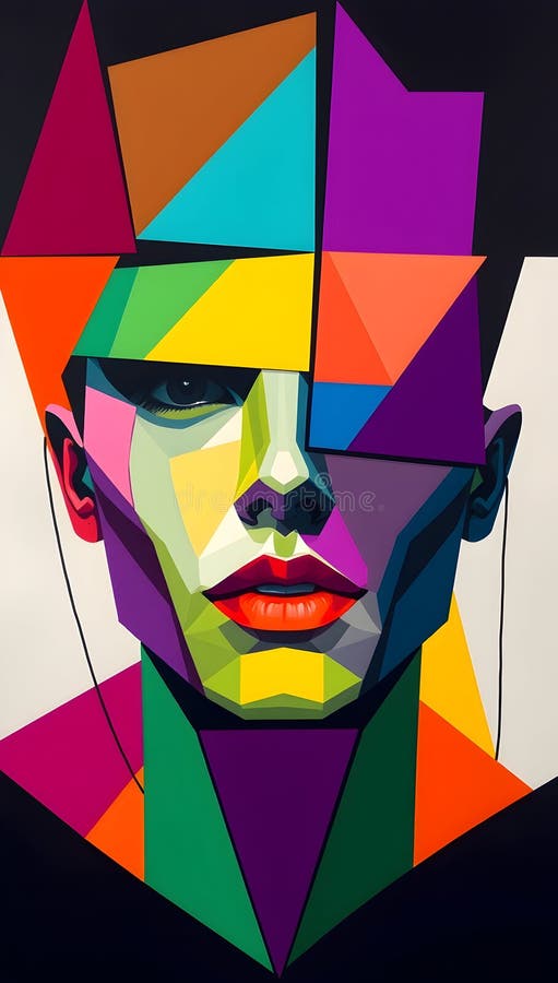 Abstract Portrait with Vivid Colors and Geometric Intensity. Stock ...