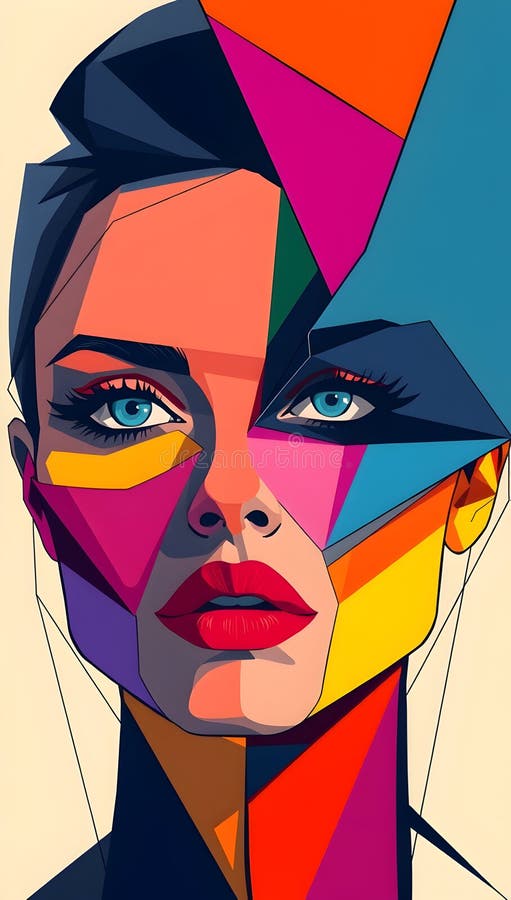 Abstract Portrait with Vivid Colors and Geometric Intensity. Stock ...