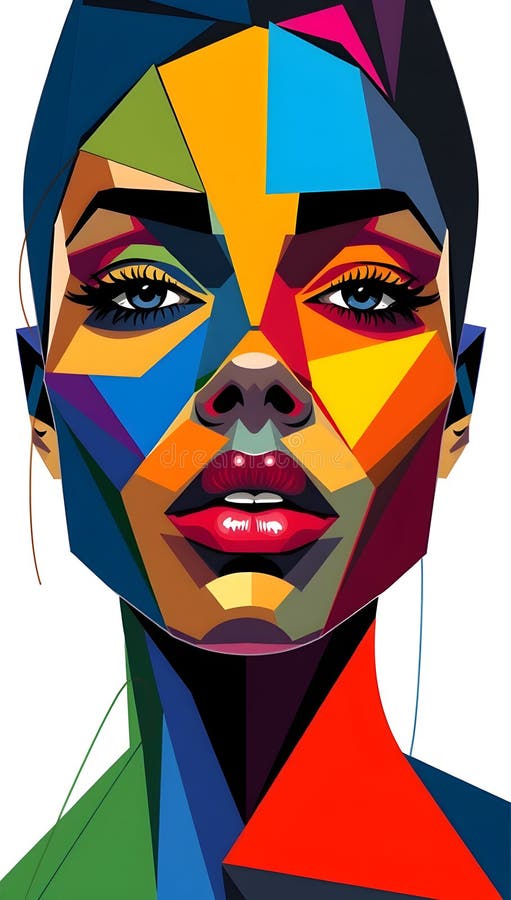 Abstract Portrait with Vivid Colors and Geometric Intensity. Stock ...
