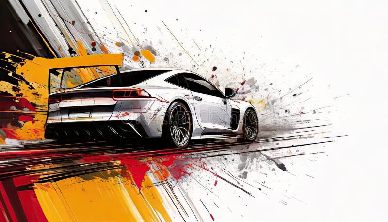 Dynamic Abstract Racing Car Design with Colorful Splash Elements Stock ...