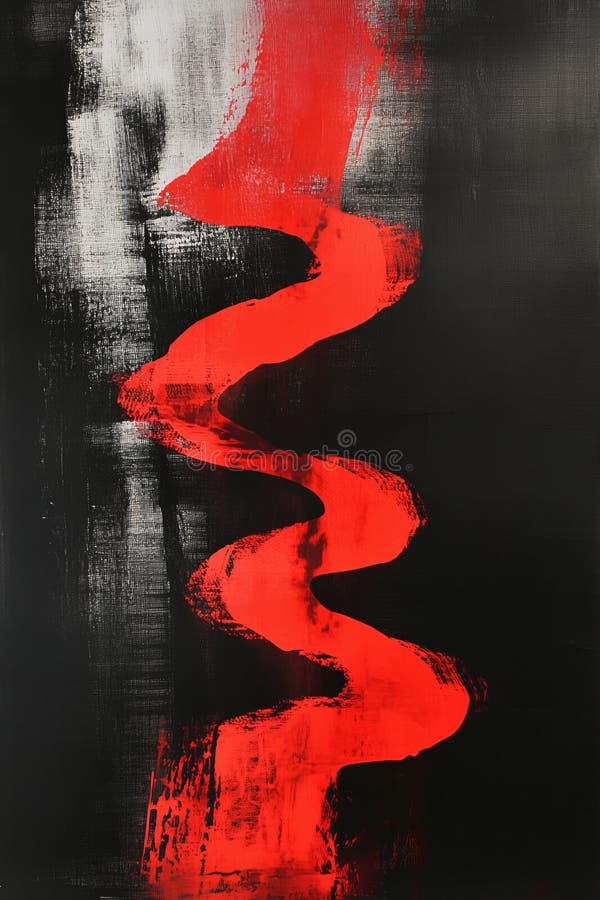 Dynamic Abstract Red and Black Painting with Bold Brushstroke Patterns ...