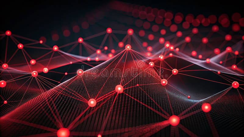 Dynamic Abstract Red Lines and Dots Pattern on a Dark Background ...