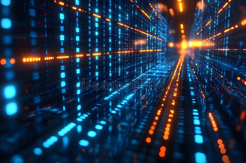 Futuristic Digital Data Stream with Blue and Orange LED Lights ...