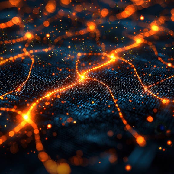 Abstract Glowing Network with Orange Light Trails Stock Photo - Image ...
