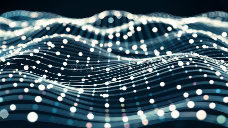 A Dynamic Abstract Representation Of Interconnected Points And Lines Forming Undulating