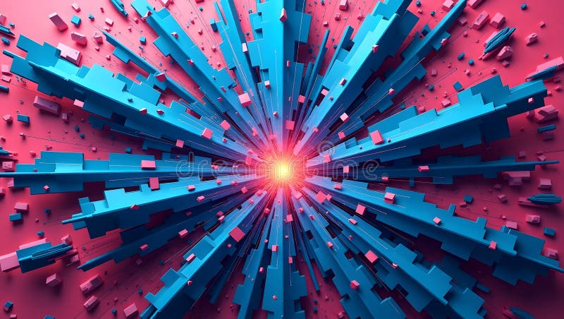 Dynamic Abstract Scene with Blue Rectangular Prisms and Pink Cubes ...