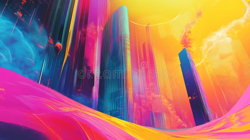 Dynamic Abstract Scene Featuring a Synthwave Skyscraper Stock ...