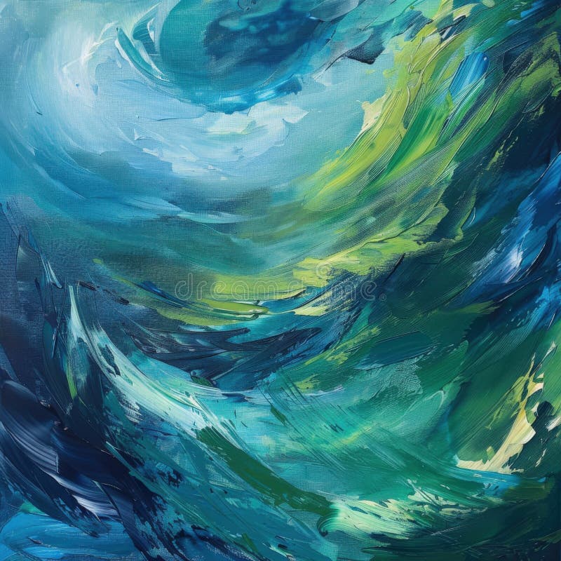 Dynamic Abstract Scene with Swirling Blue and Green Elements Stock ...