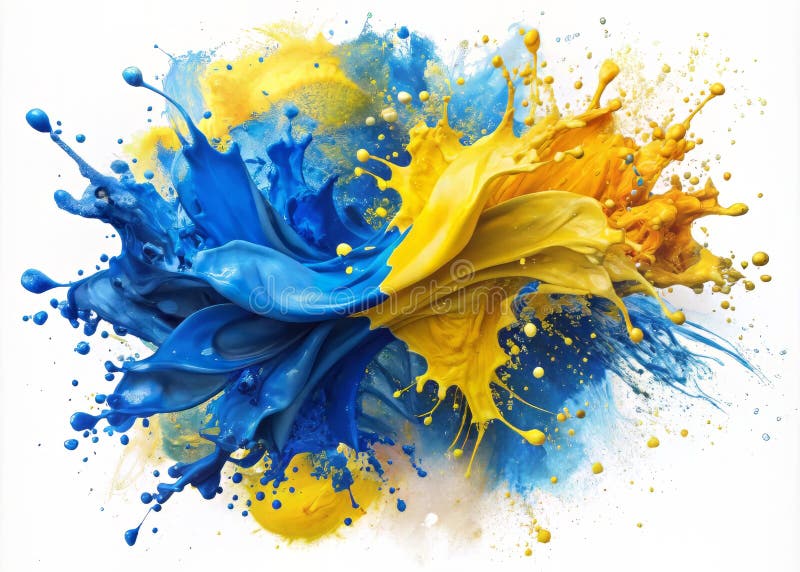 A Dynamic Abstract Splash of Ukrainian Colors Blue and Yellow Paint ...