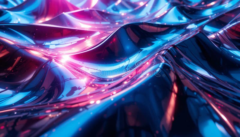 Dynamic Abstract Surface with Glossy, Reflective Waves in Shades Stock ...
