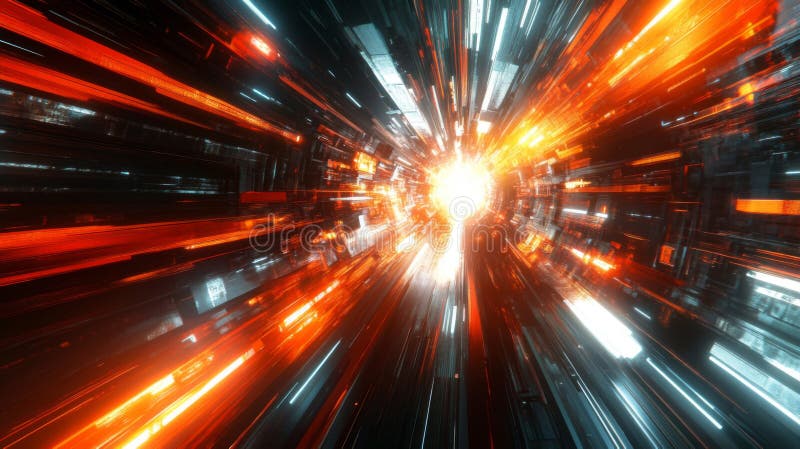 Dynamic Abstract Tunnel with High Speed Light Streaks in Orange and ...