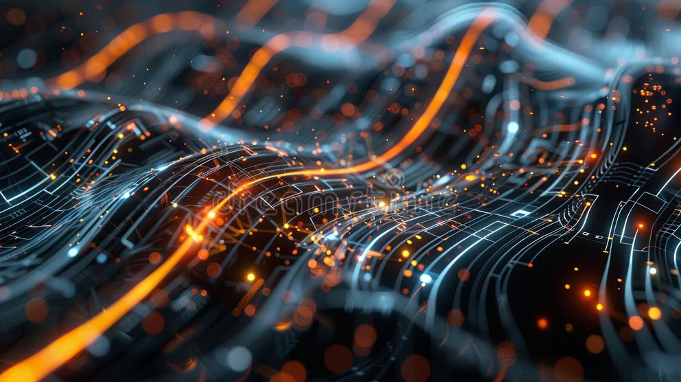 A Dynamic, Abstract Visualization of Big Data, Featuring Glowing Information Streams, Complex ...