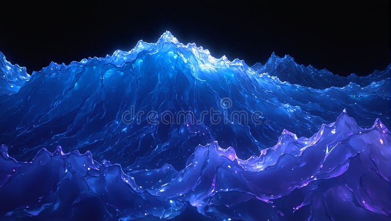 Dynamic Abstract Wave of Sharp Blue and Purple Crystals Glowing Against ...