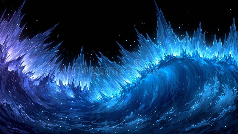 Dynamic Abstract Wave of Sharp Blue and Purple Crystals Glowing Against ...