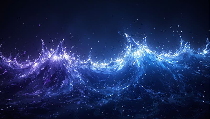 Dynamic Abstract Wave of Sharp Blue and Purple Crystals Glowing Against ...