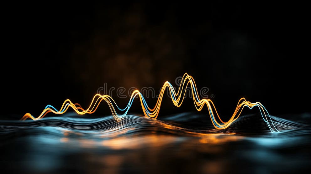 Dynamic Abstract Waveform, Gold and Blue Flow on Black for Modern ...
