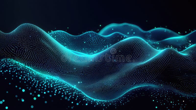 Dynamic Abstract Waves with Glowing Blue Dots on Dark Background for ...