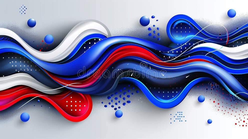 Dynamic Abstract Waves in Red, Blue, and White, with Dotted and ...