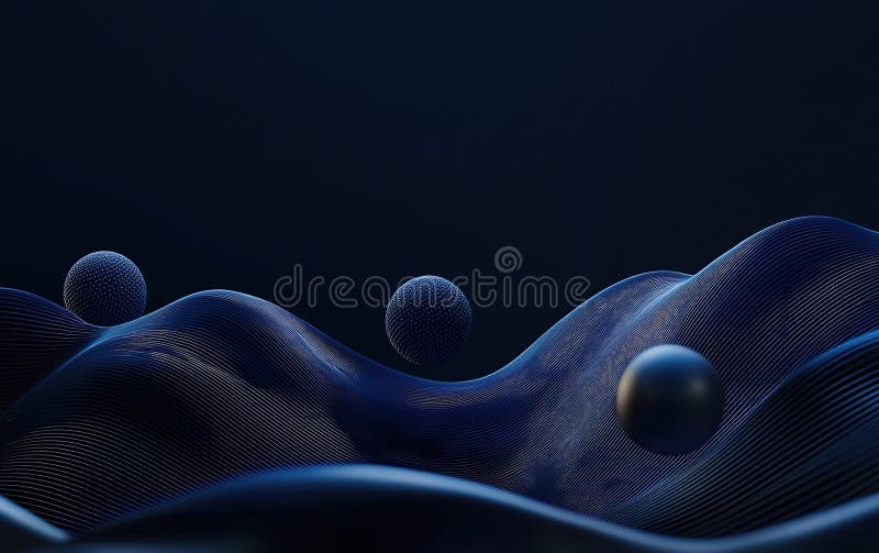 Dynamic Abstract Waves with Spheres in a Dark Blue Setting Showcasing Depth and Movement at a ...