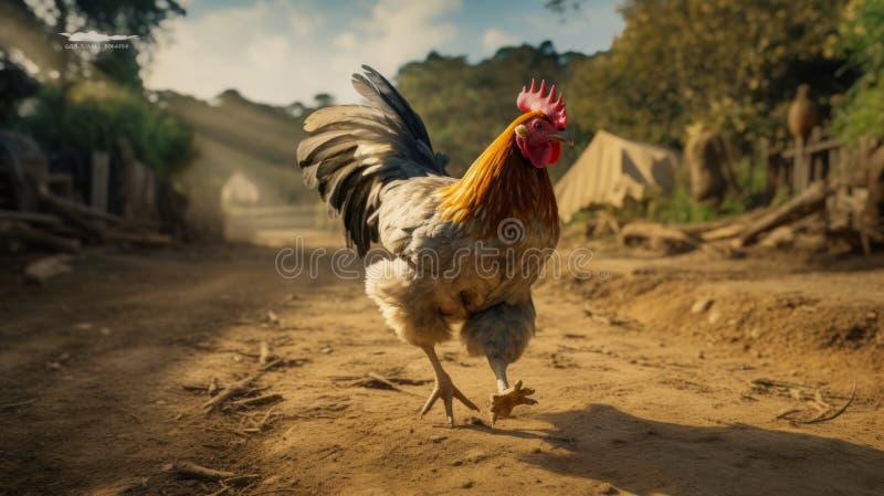 Photorealistic Rendering of a Majestic Rooster Walking Along a Dirt ...
