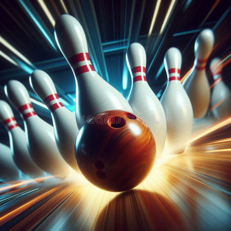 Dynamic Action Shot of Bowling Ball Hitting Pins with Motion Blur Stock ...
