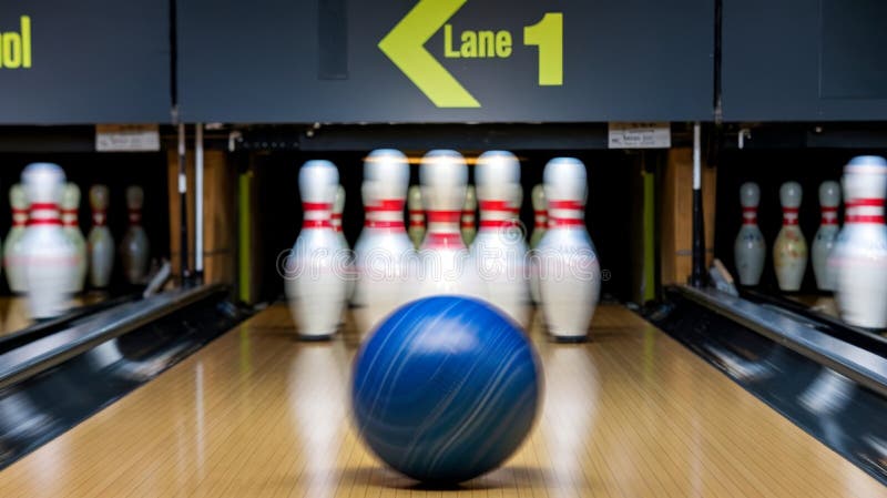Dynamic Action Shot of Bowling Ball Hitting Pins with Motion Blur Stock ...