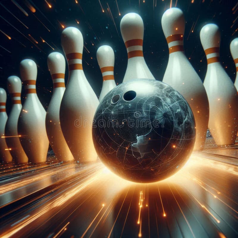 Dynamic Action Shot of Bowling Ball Hitting Pins with Motion Blur Stock ...