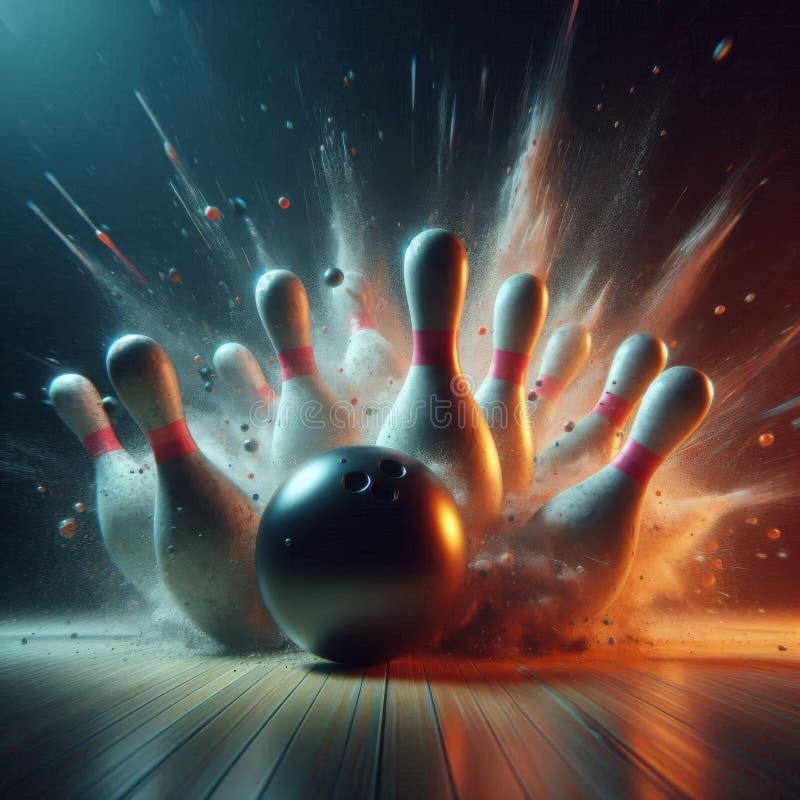Dynamic Action Shot of Bowling Ball Hitting Pins with Motion Blur Stock ...