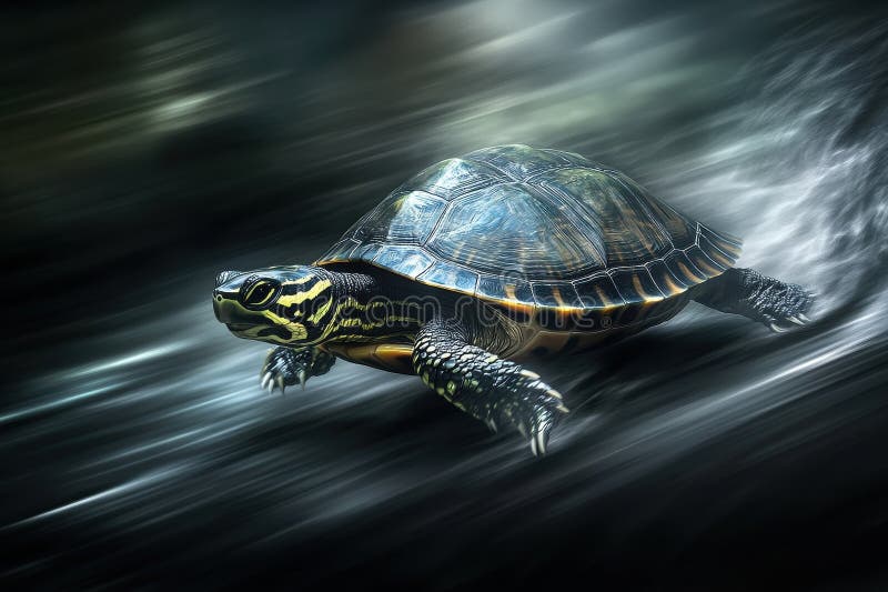 Dynamic Action Shot of a Turtle Sprinting with High Speed in a Blurred ...