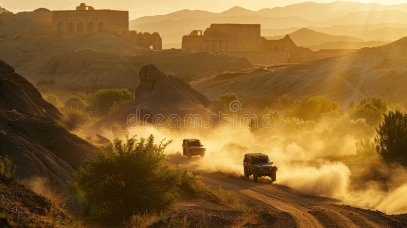 Dynamic Adventure on the Silk Road 4x4 Vehicles Navigate Rugged Trails ...
