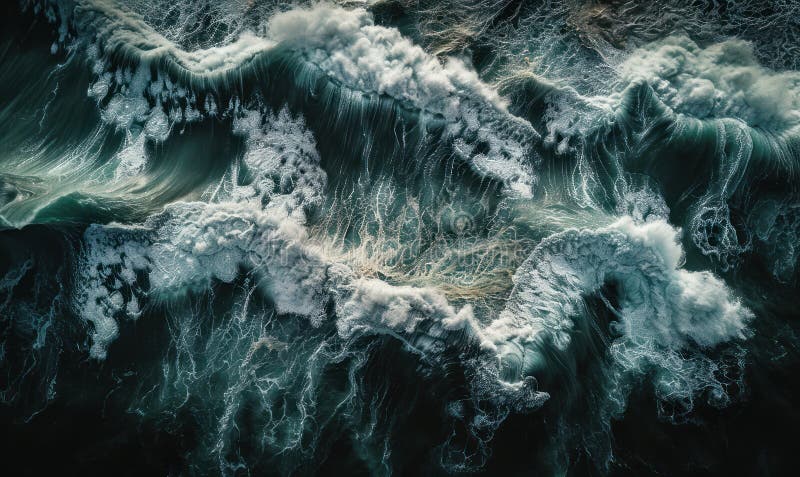 Dynamic Aerial View of Dark Foamy Ocean Waves Creating an Abstract ...