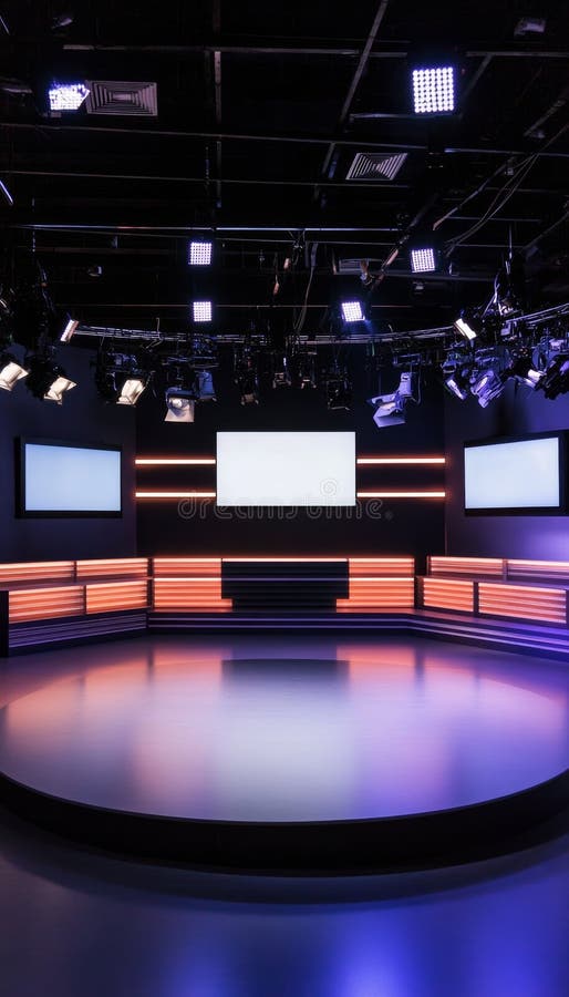 Dynamic Aesthetic of an Empty Tv Talk Show Studio Captured from Head To ...