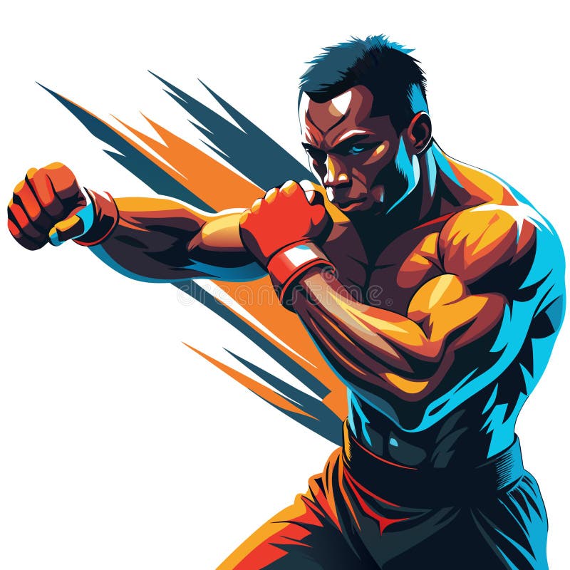 Dynamic African American Boxer Punch Illustration Power Strike Art ...