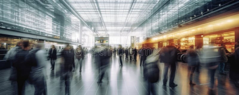 Dynamic Airport Terminal Rushing People in Motion Blur. Generative AI ...