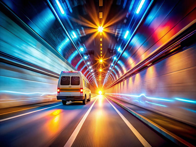 Dynamic Ambulances Light Show in a Tunnel Abstract Visuals of Motion ...