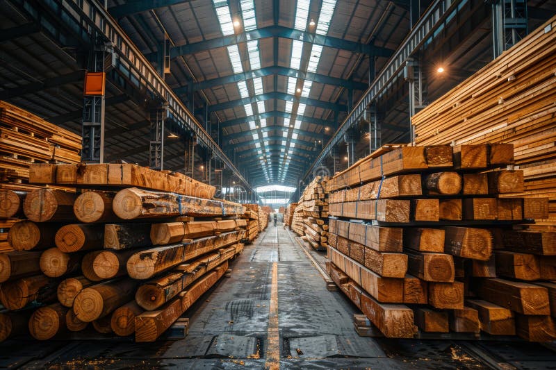 Dynamic Angle of Towering Timber Piles in a Sprawling Warehouse ...